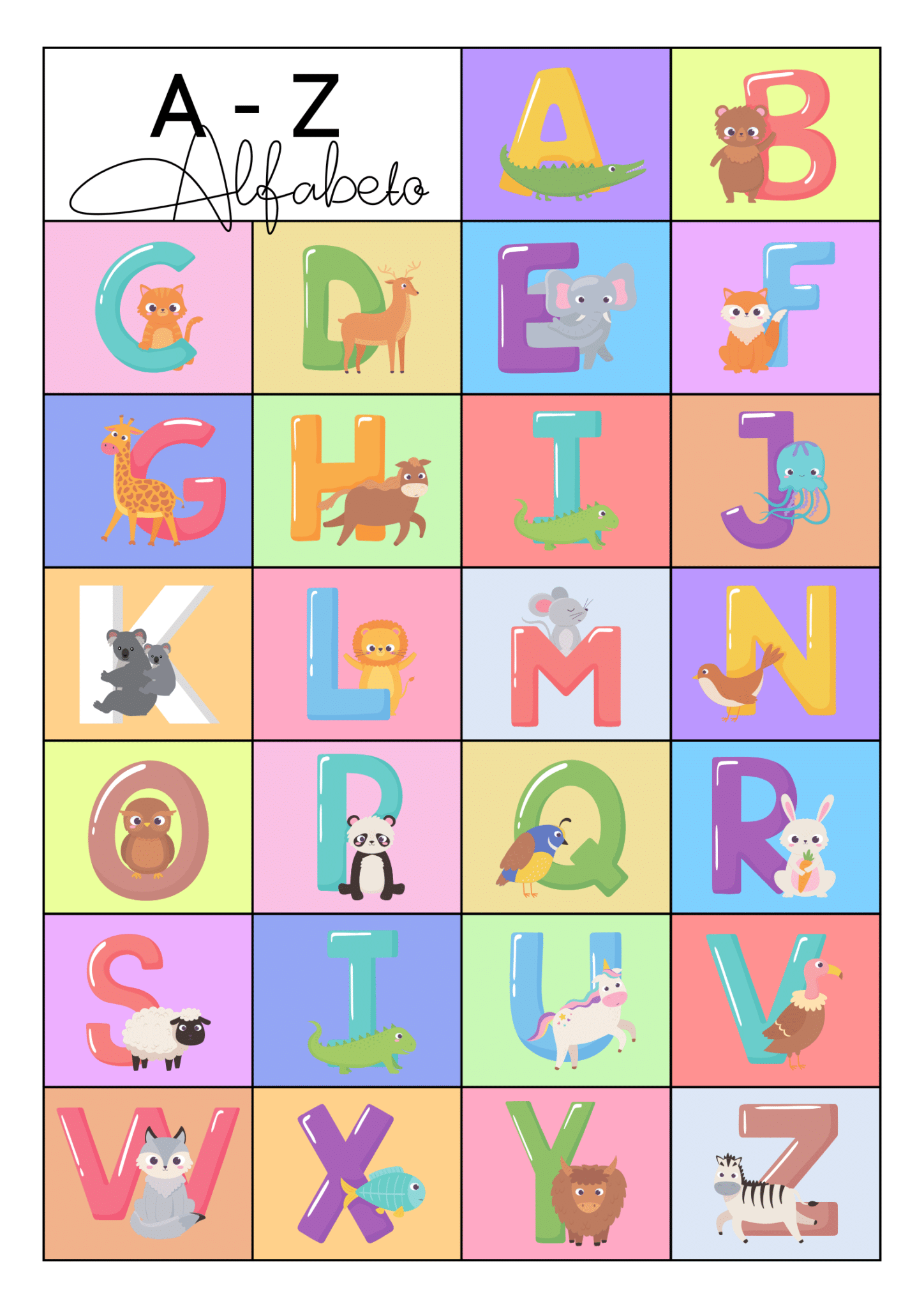 Abecedario con imágenes a color para imprimir - Proyecto Atlatl